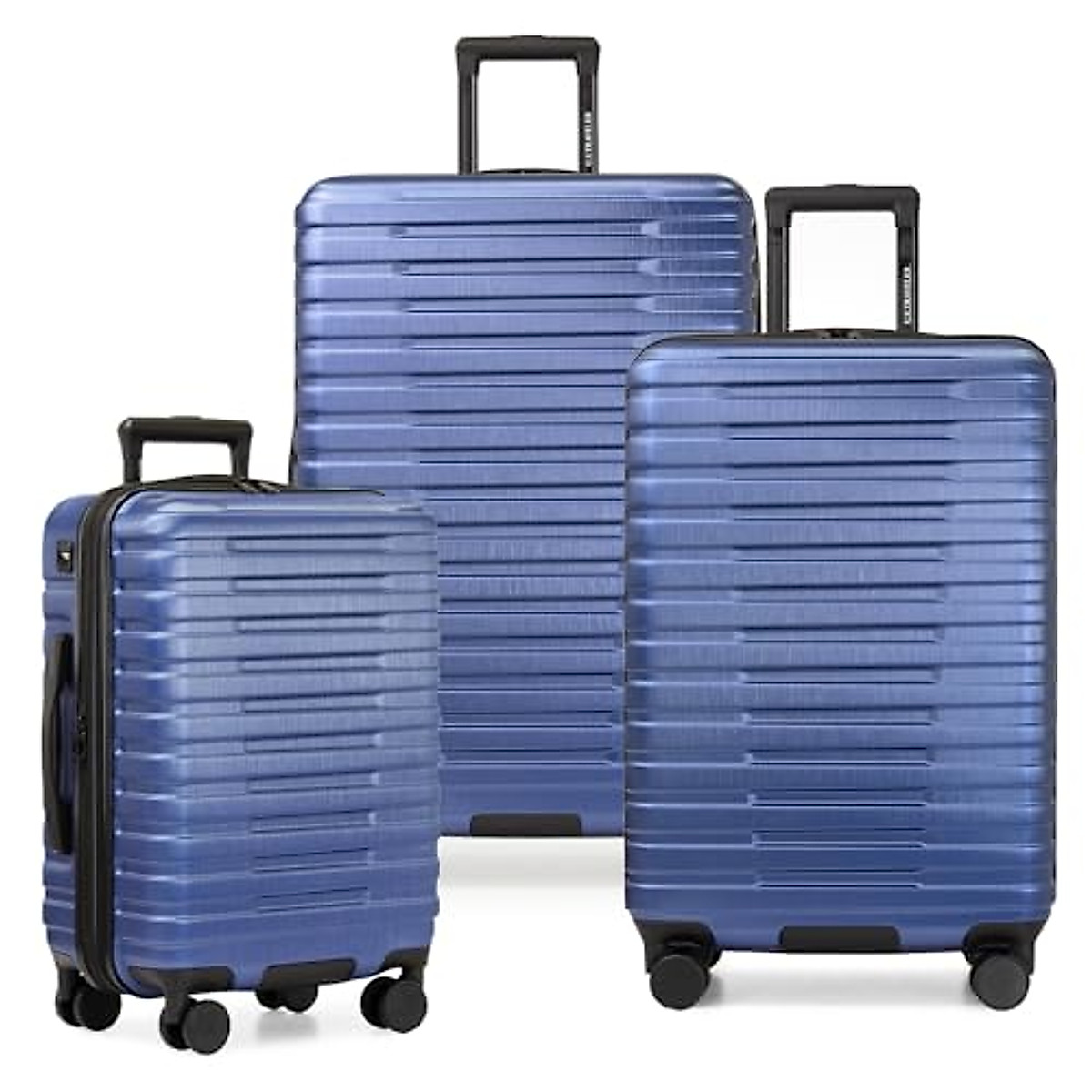 U.S. Traveler Boren Polycarbonate Hardside Rugged Travel Suitcase Luggage with 8 Spinner Wheels, Aluminum Handle, Navy, 3-Piece Set, USB Port in Carry-On