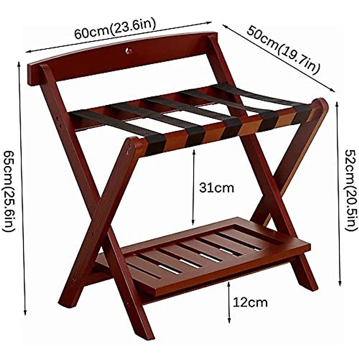 CHOUREN Room Luggage Holder, Hotel Wooden Folding Luggage Rack with Shelf, Suitcase Stand - Wine Red (Color : 1 Pack)