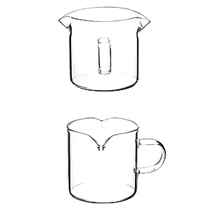 QWORK Double Spouts Espresso Shot Glass Cup Without Scale, 2 Pack Clear Glass Round Beaker with Handle, Suitable for Milk Coffee