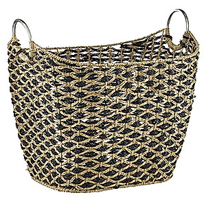 Deco 79 Seagrass Handmade Storage Basket with Handles, 21" x 18" x 18", Brown