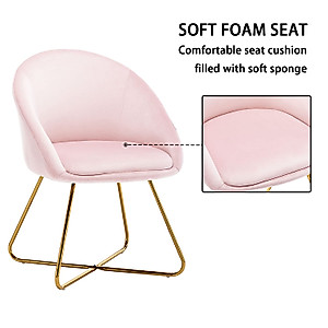 Altrobene Velvet Accent Chair, Modern Kitchen Dining Chairs, Living Room Bedroom Armchair, Home Office Reception Chair, Set of 2, Golden Finished, Pink