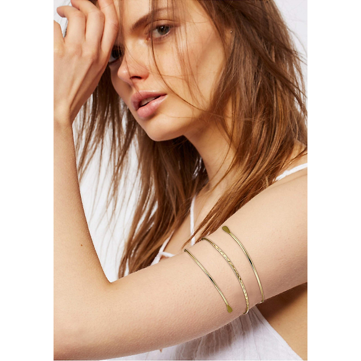 FUNRUN JEWELRY Arm Cuff Upper Arm Band for Women Gold Arm Cuff Bangle Bracelets Adjustable Coil Swirl Armlet ArmBand Jewelry,3-4Pcs