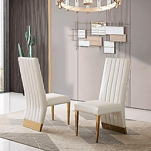 AUZ Gold Dining Table Set for 4, Modern Glass Dining Room Table with 6 White and Gold Dining Chairs, 5 Piece Luxury Dining Set for Kitchen and Dining Room