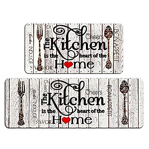 FRESHMINT Farmhouse Kitchen Mats Sets 2 Piece Cushioned Anti-Fatigue Comfort Mat for Home & Office Ergonomically Engineered Memory Foam Kitchen Rug Waterproof Non-Skid, 30" by 17" + 47" by 17",Home