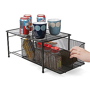 Mind Reader 'CABASKDR' Black Metal Mesh Storage Basket with Sliding Drawer and Steel Mesh Platform On Top