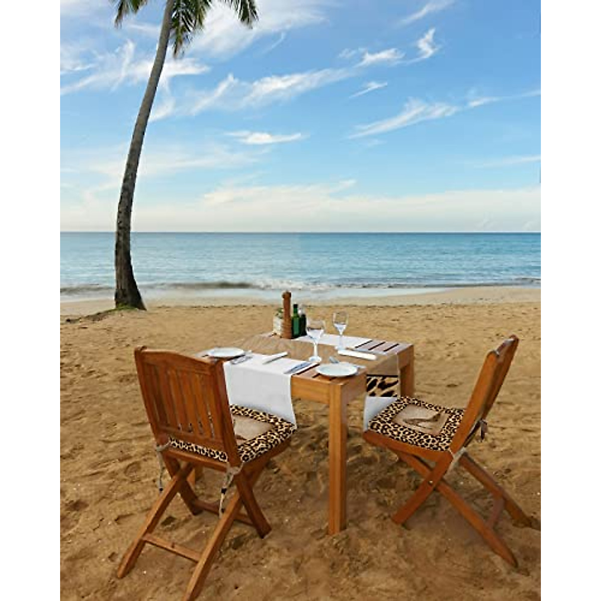 Leopard Print Chair Cushion Covers, Removable Stretch Non-Slip Chair Seat Covers, Washable Elastic Furniture Slipcovers Protector Indoor Outdoor Use 2 Pieces, Brown Animal Texture High Heels