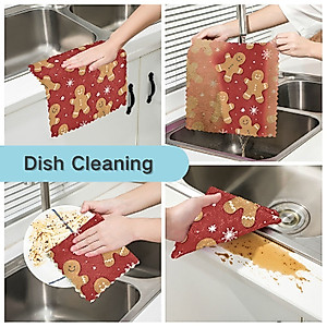 Christmas Cookie Kitchen Cloth Dish Towels Gingerbread Snowflake Kitchen Cloths Dishcloths Highly Absorbent Dust Dirty Cleaning Supply Kitchen Tableware Car Pack of 6 11x11 in