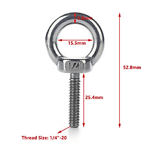 Eowpower 5 Pieces Stainless Steel 304 1/4 inch - 20 x 1 inch Lifting Ring Eye Bolts