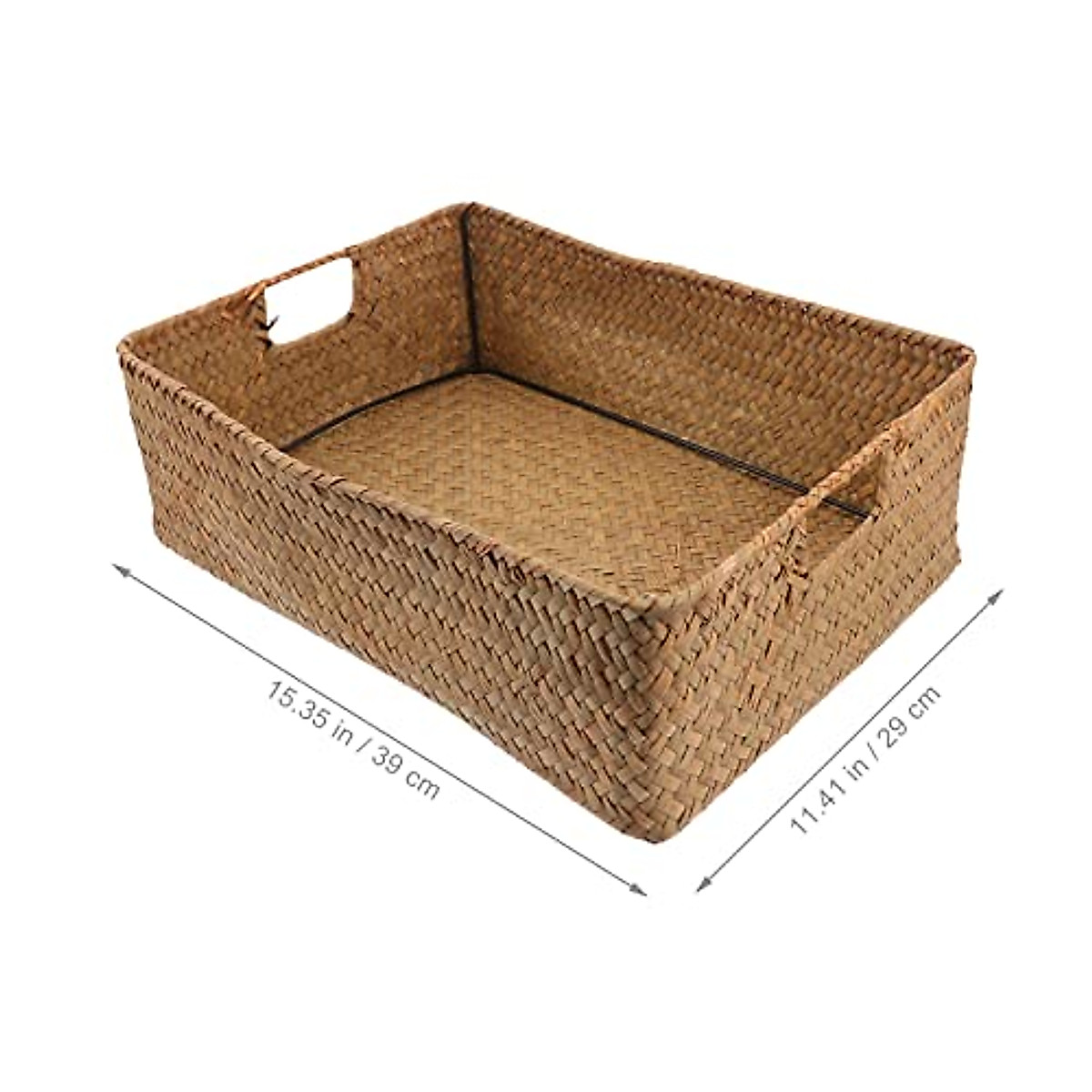 Bathroom Storage Baskets Wicker Baskets with Handles, Seaweed Storage Basket Household Natural Storage Bins Rectangular Wicker Cube for Organizing Closet, Laundry, Home (XL) Storage Baskets