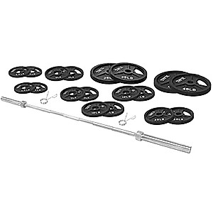 Signature Fitness Cast Iron Olympic 2-Inch Weight Plates Including 7FT Olympic Barbell, 325-Pound Set (280 Pounds Plates + 45 Pounds Barbell), Multiple Packages, Style #7