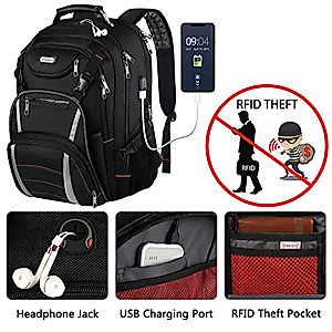 YALIXIAN Travel Laptop Backpack,Extra Large 18.4 Inch Laptop RFID Anti Theft TSA Friendly Backpack with USB Charging Port,Water Resistant,Computer Bag for Women Men Notebook&Basketball