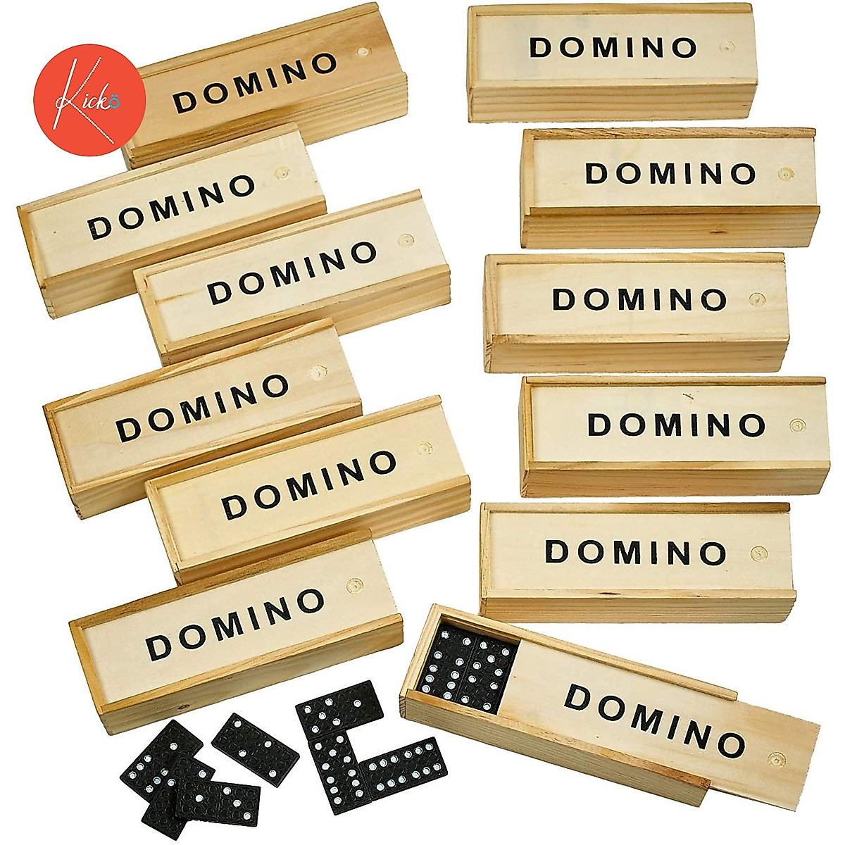 Kicko Mini Wooden Dominoes Set - 12 Pack - Miniature Classic Board Games - Small Blocks, Educational Toys, Game Tiles, Leisure Time, for Teens and Adults