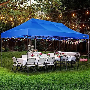 COBIZI 10x20 Heavy Duty Pop up Canopy Tent with 6 sidewalls Ez Up Commercial Outdoor Canopy Wedding Party Tents for Parties All Season Wind & Waterproof Gazebo with Roller Bag,Blue(Frame Thickened)