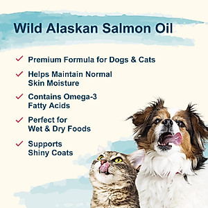 Premium Wild Alaskan Salmon Oil for Dogs & Cats - 32oz Skin & Coat Supplement with Essential Fatty Acids - Fish Oil, Salmon Oil for Puppies, Omega 3 Fish Oil for Dogs, Wild Fish Oil