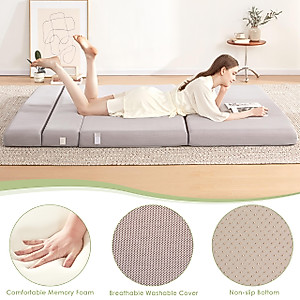 Lazyzizi Foldable Mattress 4Inch Folding Mattress Fold Out Floor Sofa Bed for Adults, Camping, Guest, with Headrest, Breathable & Washable Cover (Queen)