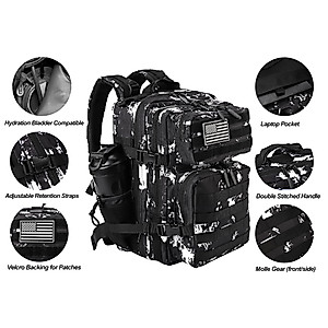 LHI Tactical Military Backpack for Men and Women 25L Army Assault Pack Bag Large Rucksack with Molle System - Black Lightning