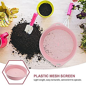 Yardwe Garden Sieve，1PC Plastic Mesh Soil Sieve Mesh Screen with Handle, Sifting Pan for Home Plant Gardening Round Shaped (Pink)