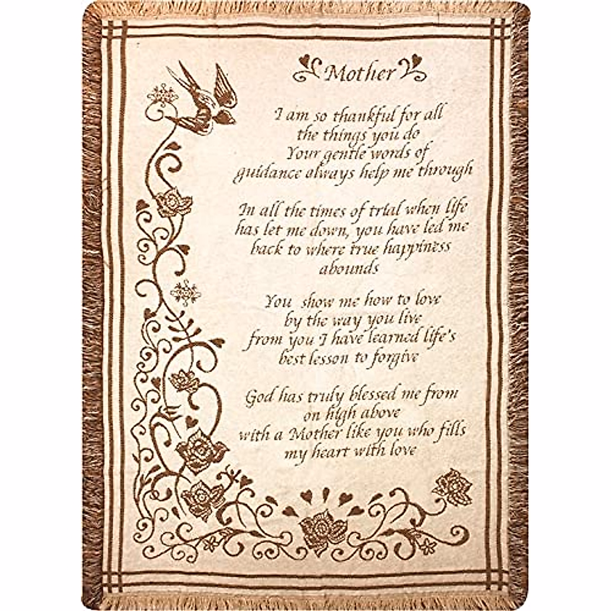 Manual 46 X 60-Inch Mother's Day Fringed 2.5-Layer Throw, Mother Poem