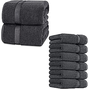 Utopia Towels – Bundle of Jumbo Bath Sheets & Hand Towels (8 Pack) - Ring Spun Cotton, Ultra Soft and Highly Absorbent - Hotel & Spa Quality Towels (Grey)