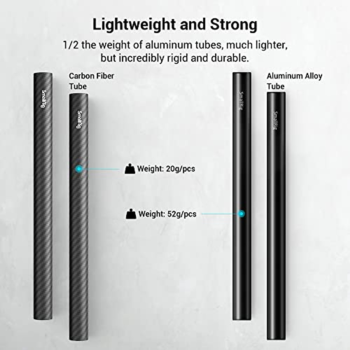 SmallRig 15mm Carbon Fiber Rod for 15mm Rod Support System (Non-Thread), 8 inches Long, Pack of 2 - 870