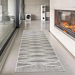 Hauteloom Tigris Nikea Geometric Southwestern Farmhouse Entryway, Kitchen Runner Rug - Long Carpet - Vintage Distressed - Boho Aztec Tribal Pattern - Ivory, Beige, Gray - 2'7" x 12'