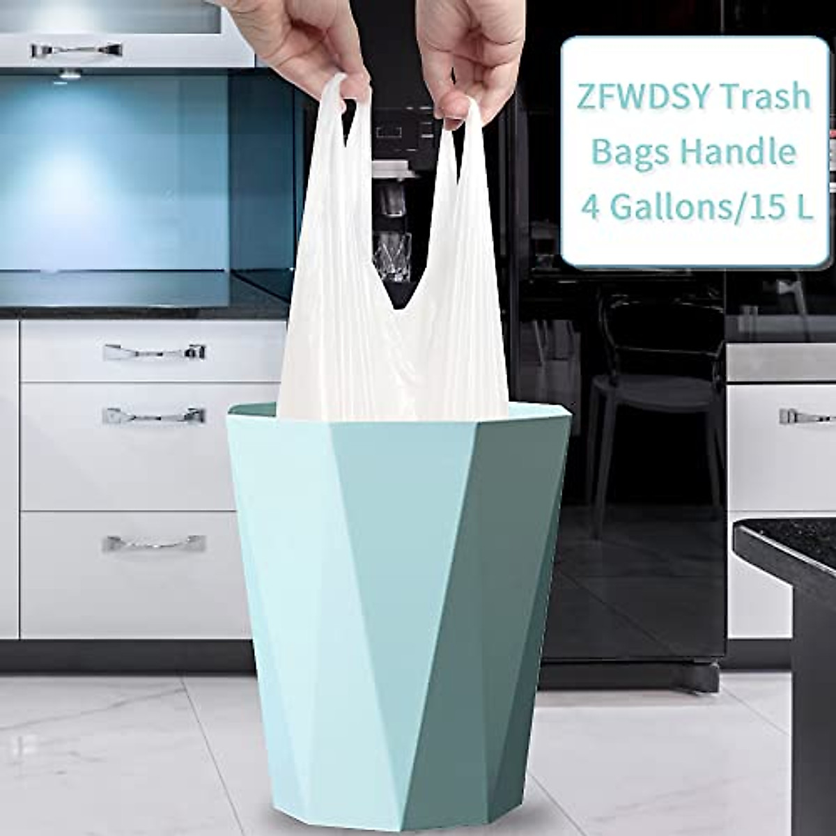 Small Trash Bags Handle Garbage Bags 300 Counts 4 Gallon Trash Can Liner For Home Office Kitchen Bathroom Plastic Bins Trash Recycling 15 Liters Bags
