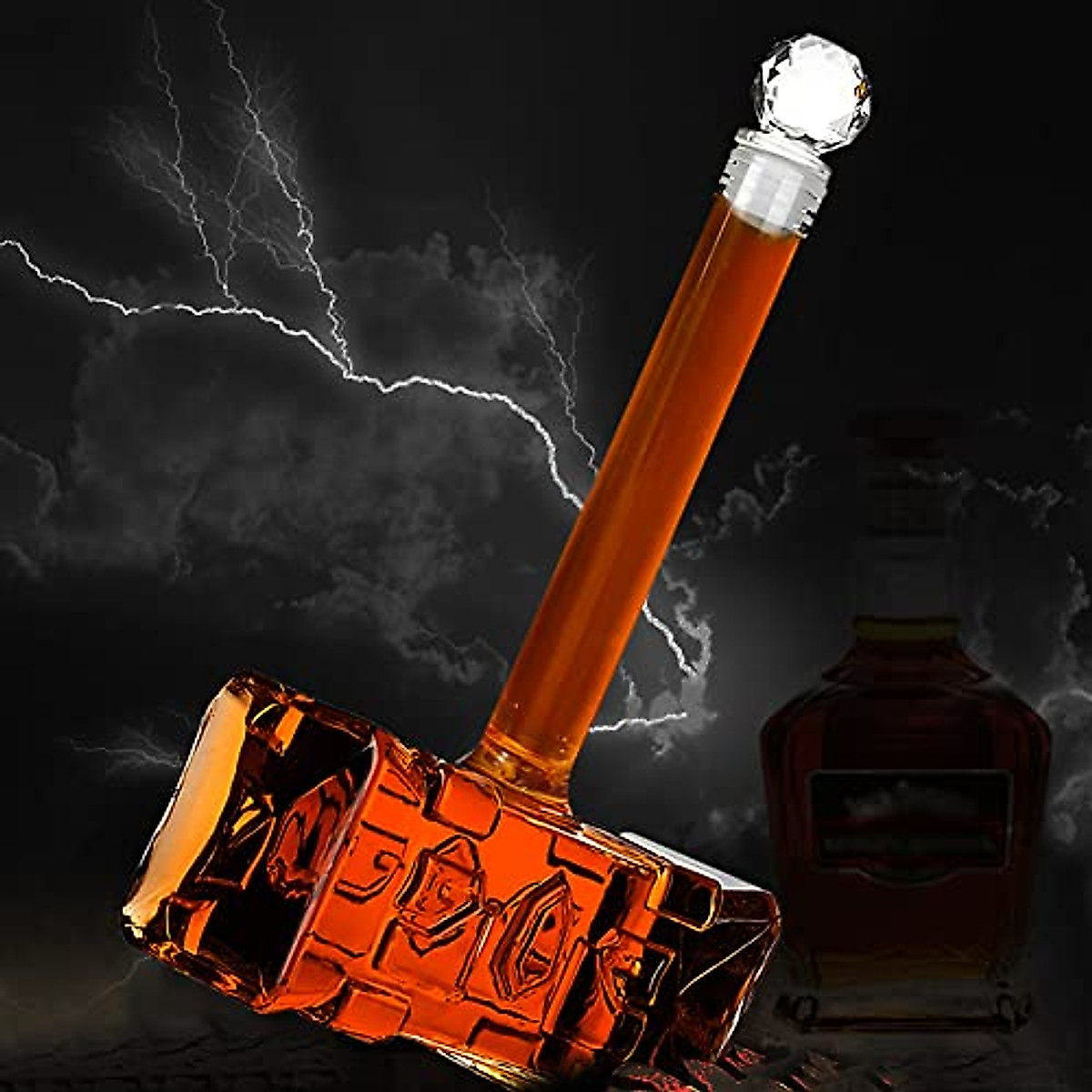 WUIIEN Decanter with Airtight Stopper - Liquor Glass Alcohol Bottle for Wine Bourbon Tequila Vodka Juice Unique Hammer Cool Funny Anniversary Birthday Gifts with Box for Men Boyfriend Dad 400ml