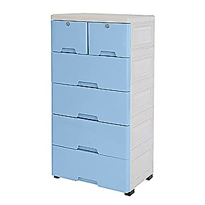 6 Drawer Plastic Dresser Pink/Blue Storage Stand Tower Closet Organizer Units for Home Office Bedroom Modern and Beautiful Look Shelf 19.7x13.8x40.1" (Blue)