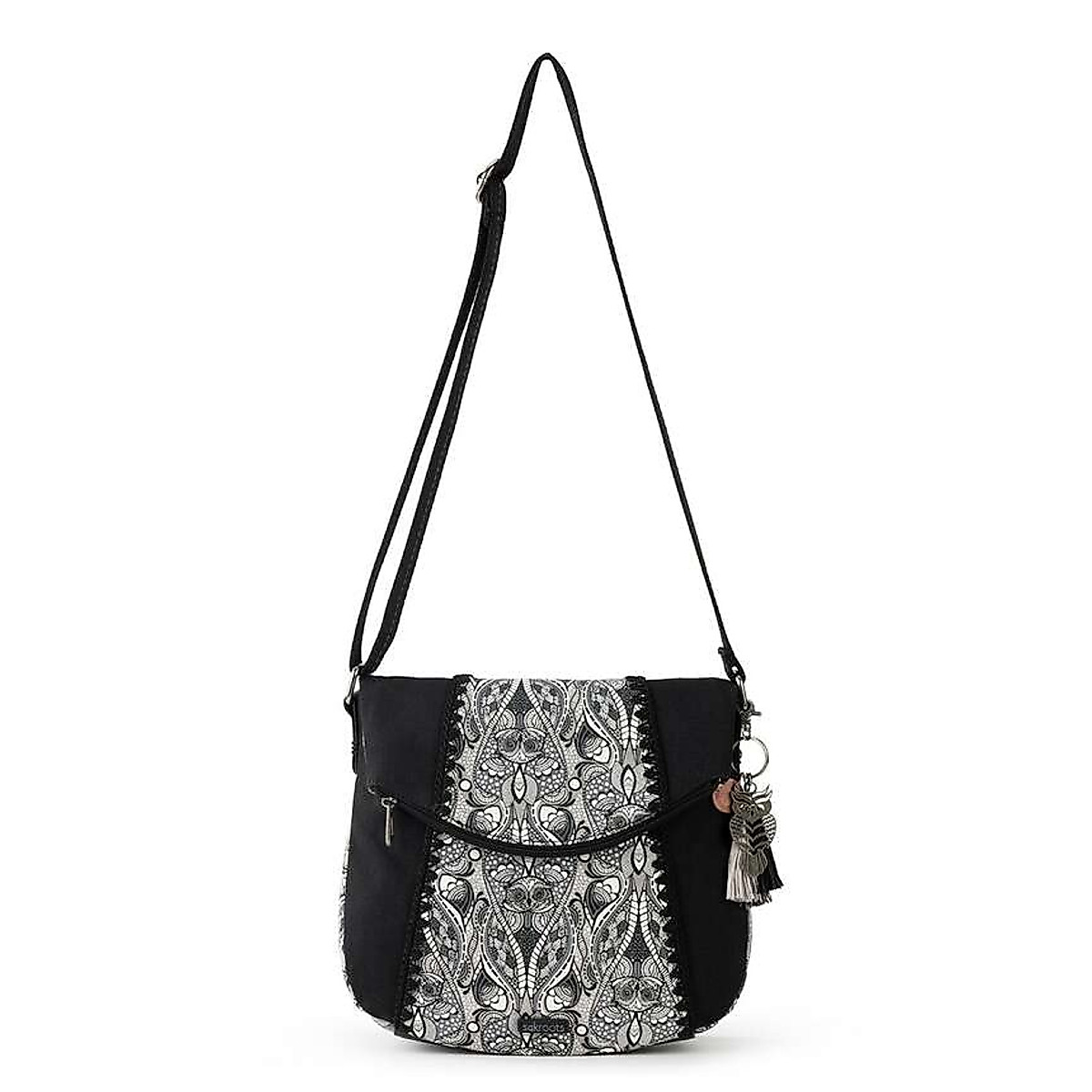Sakroots Foldover Crossbody Bag in Cotton Canvas, Multifunctional Purse with Adjustable Strap & Zipper Pockets, Black & White Soulful Desert 2