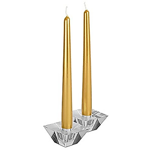 12 Pack Tall Metallic Taper Candles - 10 Inch Gold Painted Metallic, Dripless, Unscented Dinner Candle - Paraffin Wax with Cotton Wicks - Individually Wrapped