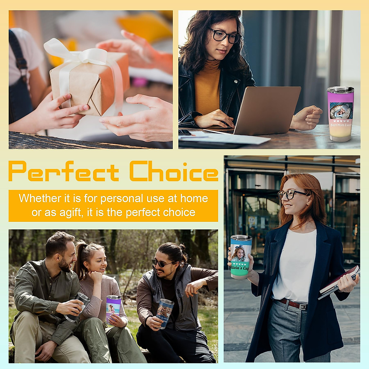 Personalized Picture Tumbler for Men Women, Insulated Stainless Steel Travel Mug, Custom Photo Image & Text on Coffee Cup, Gift for Dad Mom Families Friends,Multi Color