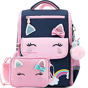 AO ALI VICTORY Unicorn Backpack for Girls with Lunch Box Set Kawaii Kids Toddler Bookbags Cute Kindergarten Preschool Elementary School Bag (Large, Pink Set-3 PCS)