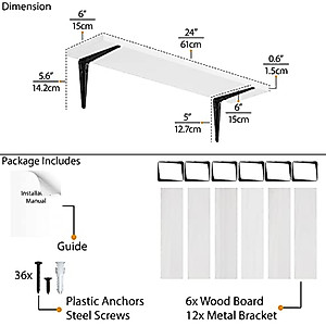 Wallniture Arras Floating Shelves for Living Room Decor, 24" Wall Shelves Office & Kitchen Organization, White Long Bookshelf Set of 6