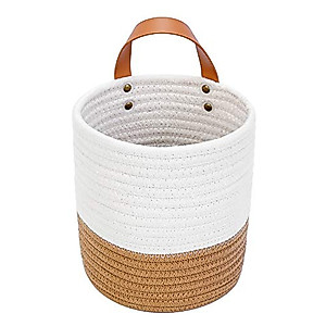 Hanging Basket - Wall Hanging Baskets for Organizing - Hanging Storage Woven Wall Basket - Small Wicker Wall Baskets for Wall Decor - Hanging Planter Baskets 6.3" x 7" (White and Brown)
