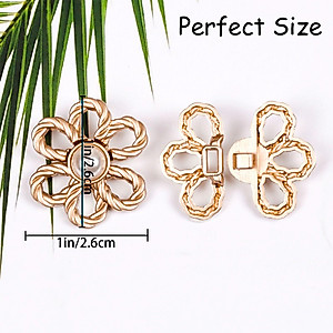 8 Sets Flower Jeans Button Pant Waist Tightener, Adjustable Waist Buckle Sets No Sew and No Tools Detachable Decorative Waist Buckles, Jean Buttons Pins for Loose Jeans, Pants, Skirts, Sleeves