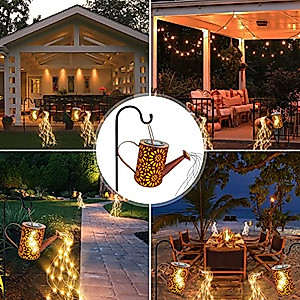 Watering Solar Can Lights Outdoor Waterproof Powered, Large Solar Outdoor Light with Cascading Lights, Solar Lantern Garden Lights with Shepherds Hook for Patio Yard Pathway Mother's Day Gifts