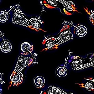 Elizabeth's Studio in Motion Motorcycle Bikes Black 100% Cotton Fabric by The Yard