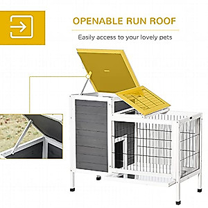 PawHut 36" Rabbit Hutch Bunny Cage Small Animal House with Weatherproof Roof Romevable Tray and Enclosed Run, Indoor/Outdoor