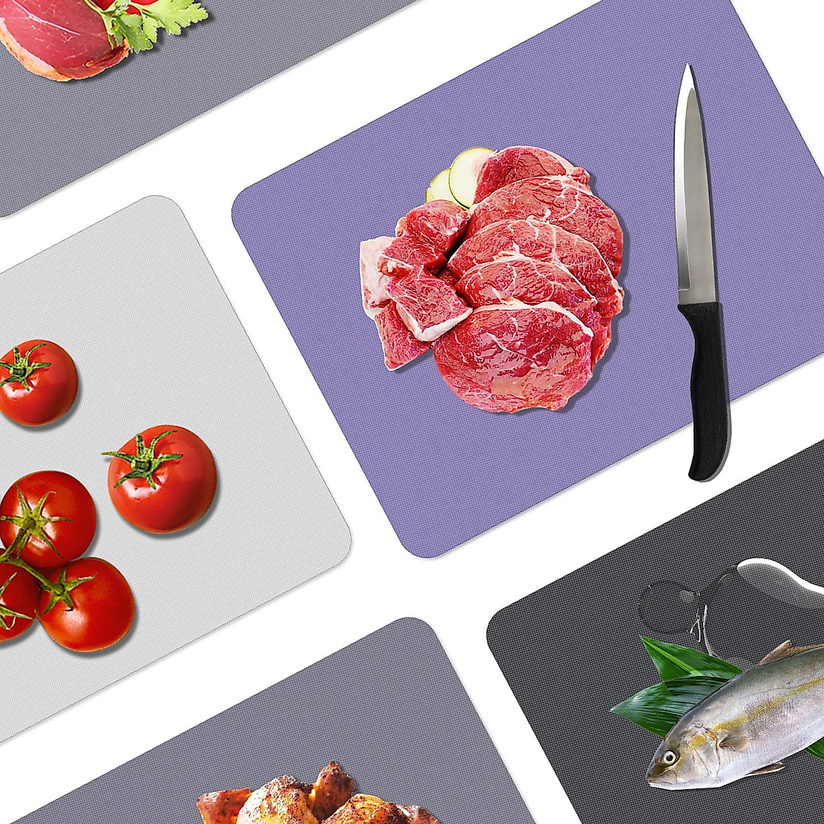 Plastic Cutting Boards for Kitchen, WK Small Flexible Cutting Board Set of 5, Non Slip Cutting Mats for Meat, BPA Free, Dishwasher Safe, Mini Size