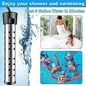 Immersion Water Heater, Cadrim 1500W Electric Submersible Water Heater, Stainless Steel Guard Cover and Convenient Switch, Home Instant Water Heater to Heat 5 Gallons of Water in Min