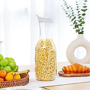 Tomnk 50oz Plastic Pitcher with Lid, Round Carafe Pitcher for Water, Cold Tea, Juice, Milk, Cold Brew, Mimosa Bar and Other Drinks, 2 Pack