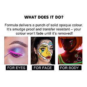 2 Pack Neon Makeup Palette Set Rainbow Colorful UV Body Paint Waterproof Smudgeproof Eyeliner Eyeshadow Face Painting Black Light Glow Fluorescent Kit for Halloween Party Makeup