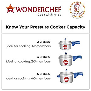 Wonderchef Nigella Stainless Steel Indian Cooking Outer Lid Pressure Cooker, 2 Quarts, Silver & Blue