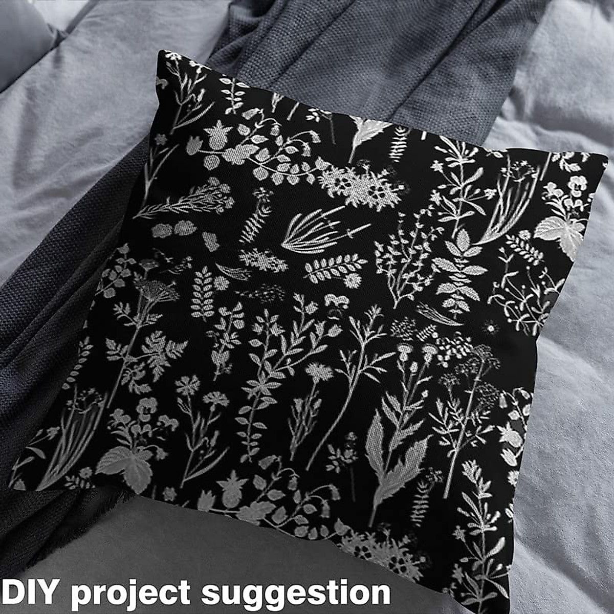 Feelyou Floarl Upholstery Fabric by The Yard, Farmhouse Flowers Pattern Reupholstery Fabric for Chairs, Garden Floral Botanical Decorative Waterproof Outdoor Fabric, 3 Yards, Black White