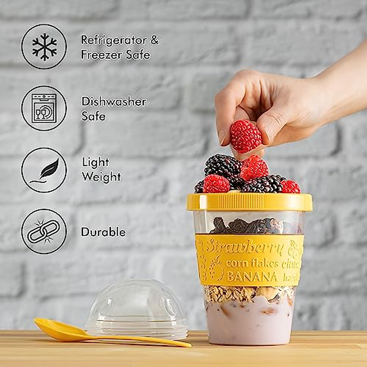 SUMELA Overnight Oats Containers With Lids & Spoon, Meal Prep Yogurt Containers, Parfait Cups With Lids, Large Capacity Crunch Cup, 20 Oz BPA Free Reusable Cups(Set Of 4)