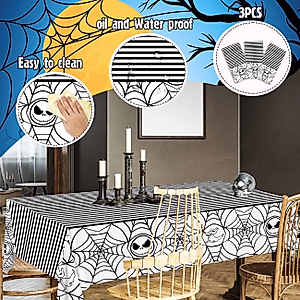 suonengongyi Nitemare Christmas Tablecloth, 3PCS Halloween Cobweb Disposable Tablecovers Halloween Spider Web Tablecloth with Nitemare Christmas for Halloween Birthday Party Decoration