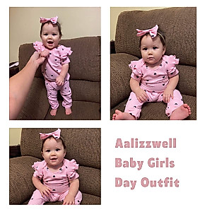 Aalizzwell Newborn Infant Baby Girls Clothes Ribbed Heart Short Sleeve Spring Summer Outfits Valentines Pink NB