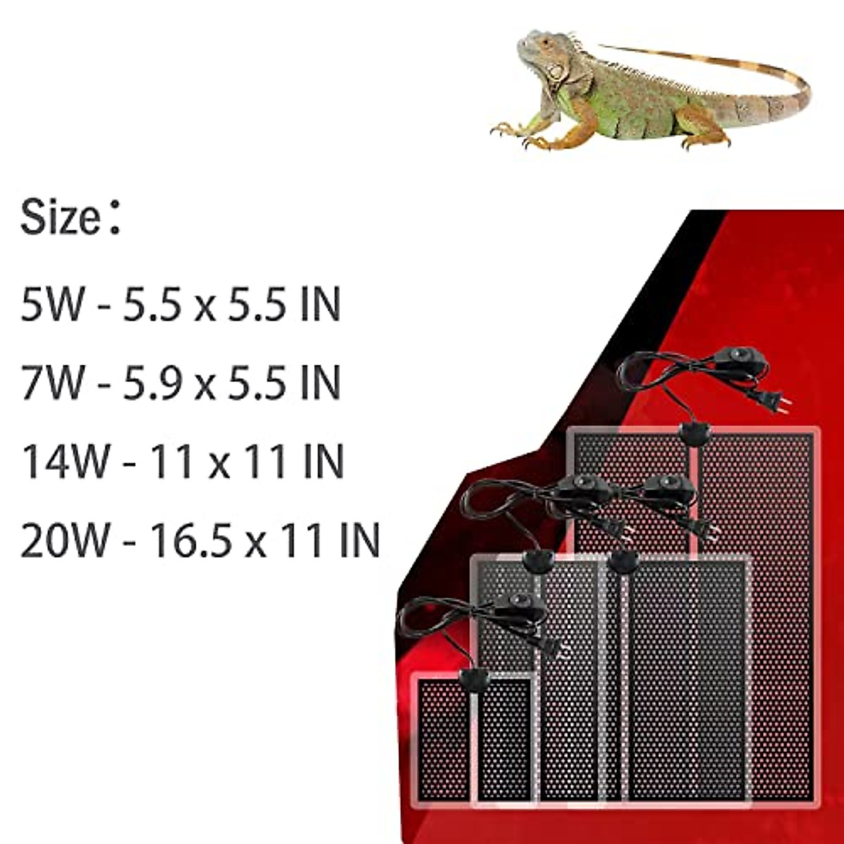 KABASI Reptile Heating Pad with Temperature Adjustment, 7W/ 14W/ 20W Waterproof Reptile Heat Mat Under Tank Pad for Reptiles Tortoise Snakes Lizard Gecko Hermit Crab Turtle Amphibians (20W-16.5x11 IN)