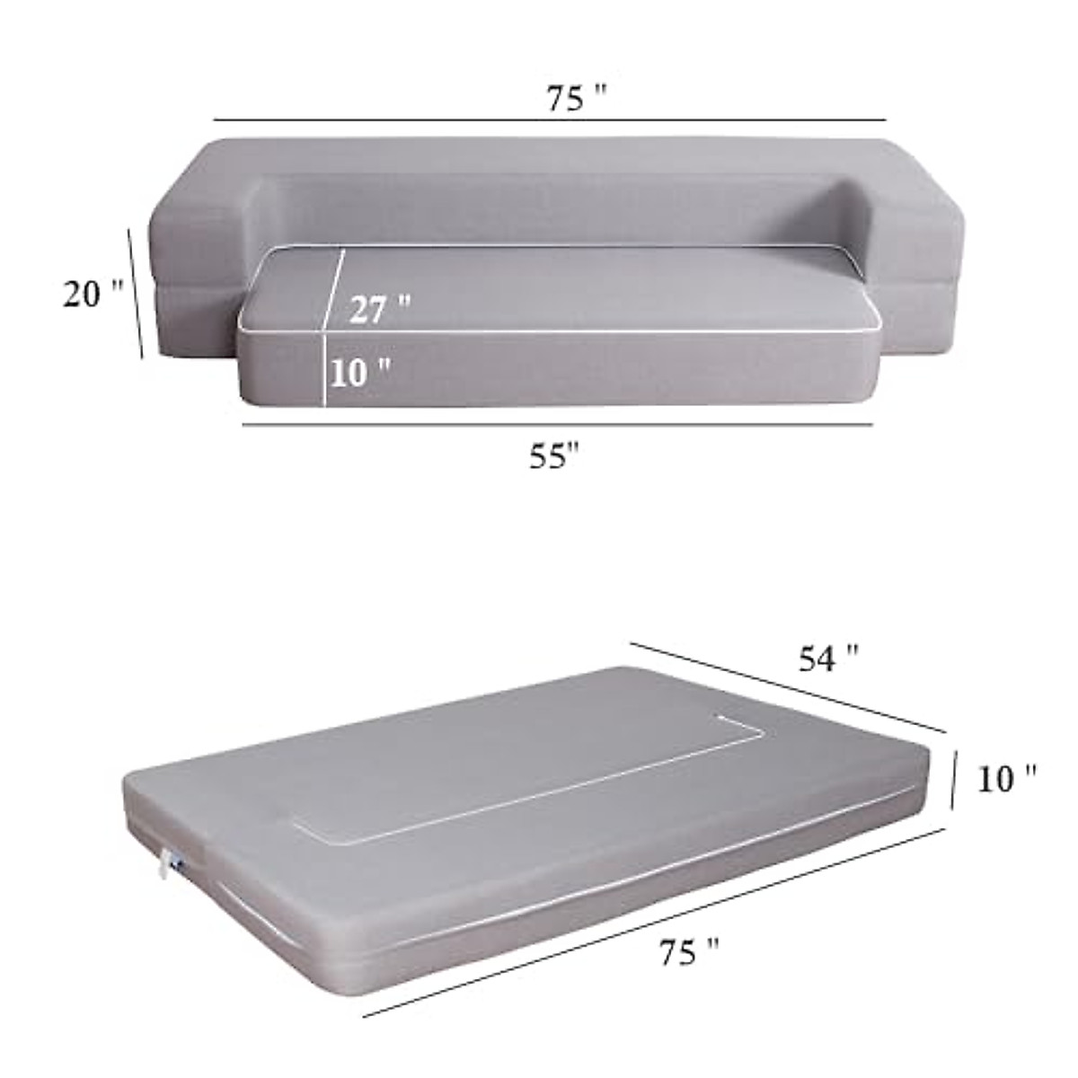 HonTop 10 Inch Folding Sofa Bed Memory Foam Couch Floor Modern Futon Sofa Bed, Full Sleeper Chair Bed for Living Room Bedroom