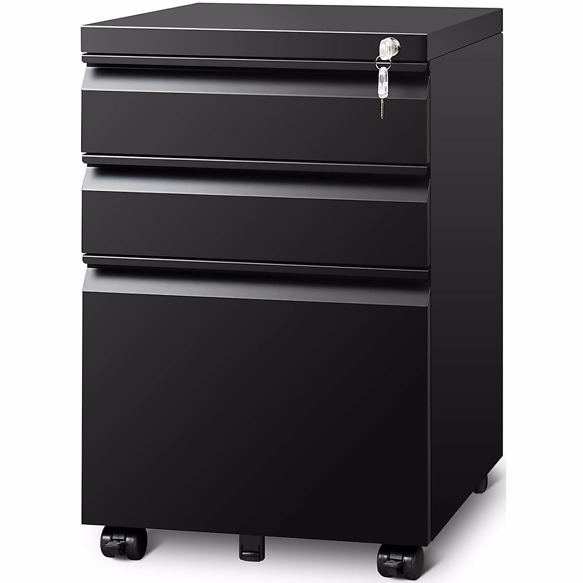 Guizeeopo Filing Cabinets for Home Office, Mobile File Cabinet with Lock, 3 Drawer Filing Cabinet for A4/Letter/Legal Size Folder, Fully Assembled Except Casters, Matte Black